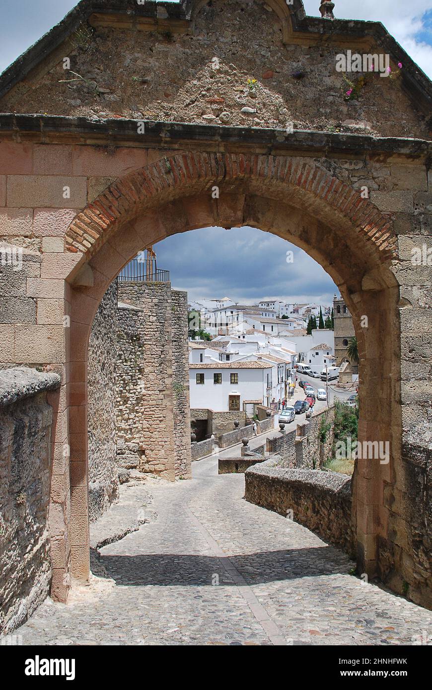 City gate "Arco de Felipe V" in Ronda, Andalusia, Spain. The Felipe V ...