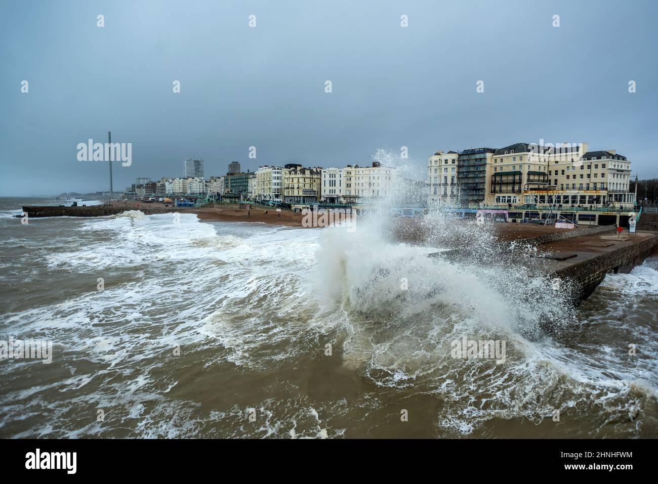 Brighton, February 16th 2022: Waves crashing onto the seafront at ...