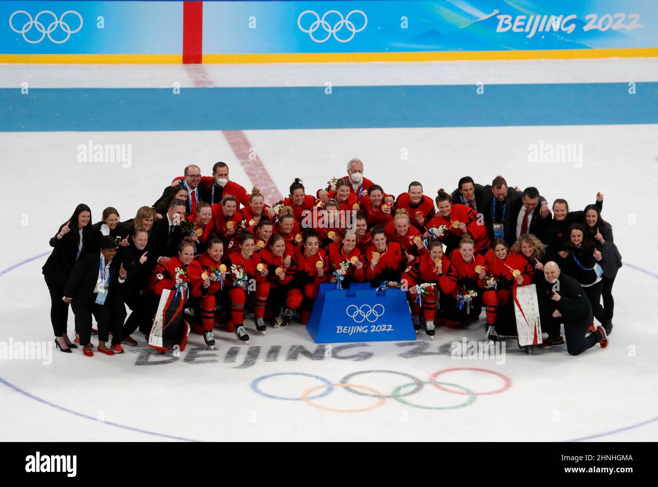 Beijing, Hebei, China. 17th Feb, 2022. Team Canada players celebrate ...