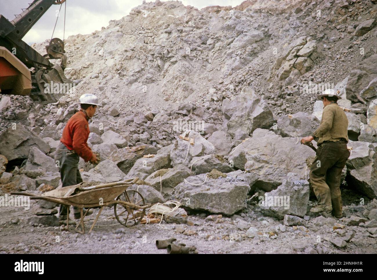 Mining at Cerro de Pasco, Peru, South America, c 1962 workers laying ...