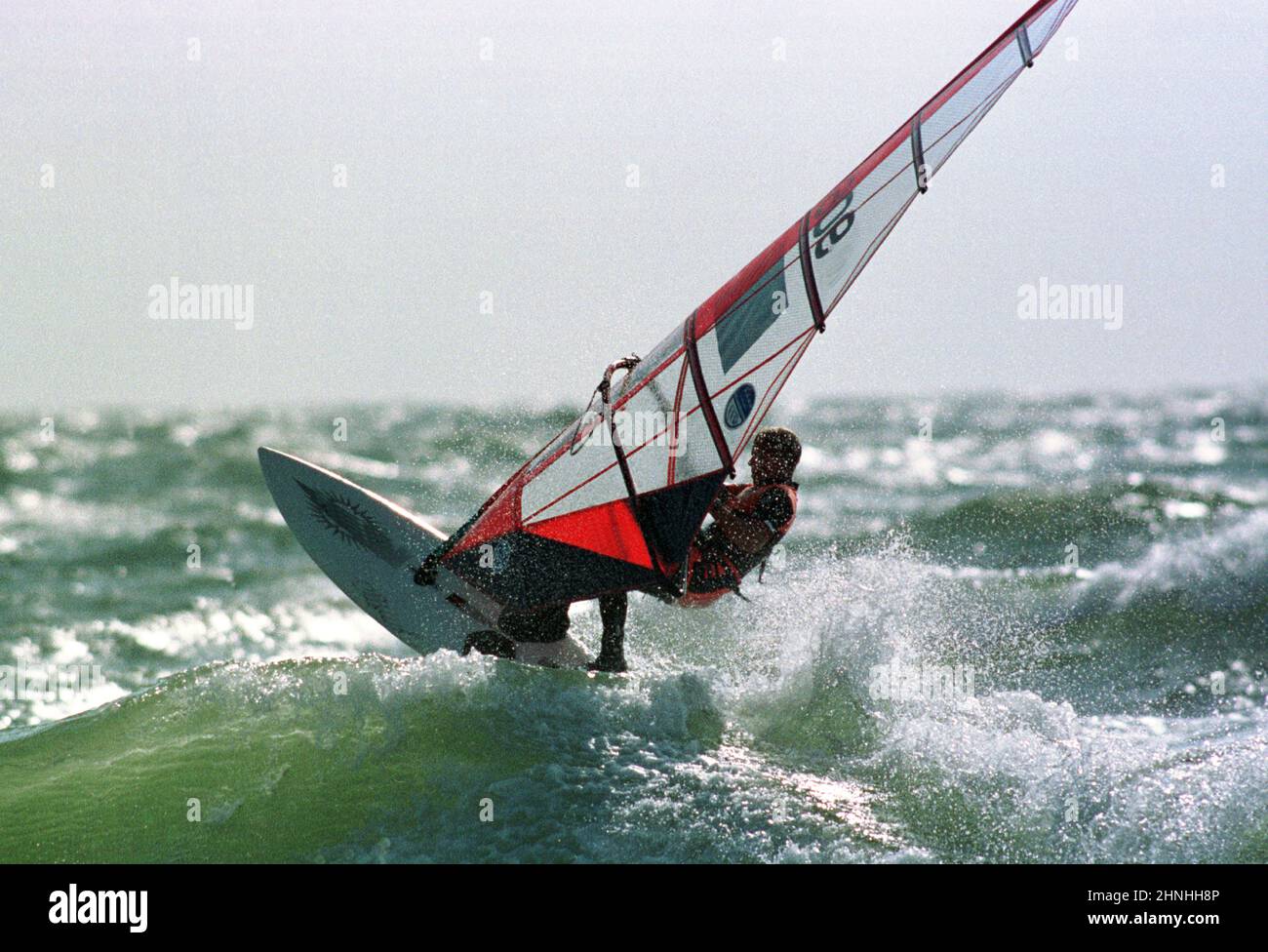 Extreme windsurfing off Sylt in Schleswig Holstein in Germany Stock ...