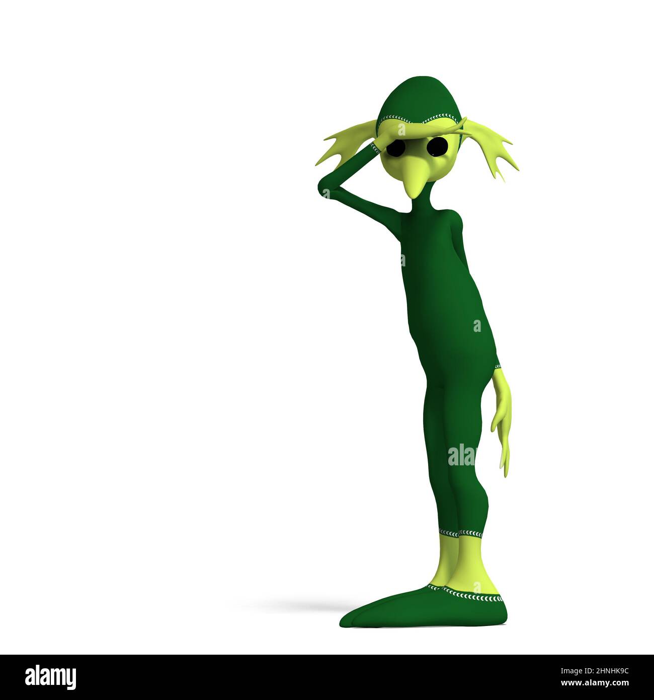 3D-illustration of a cute and funny cartoon alien watching Stock Photo ...
