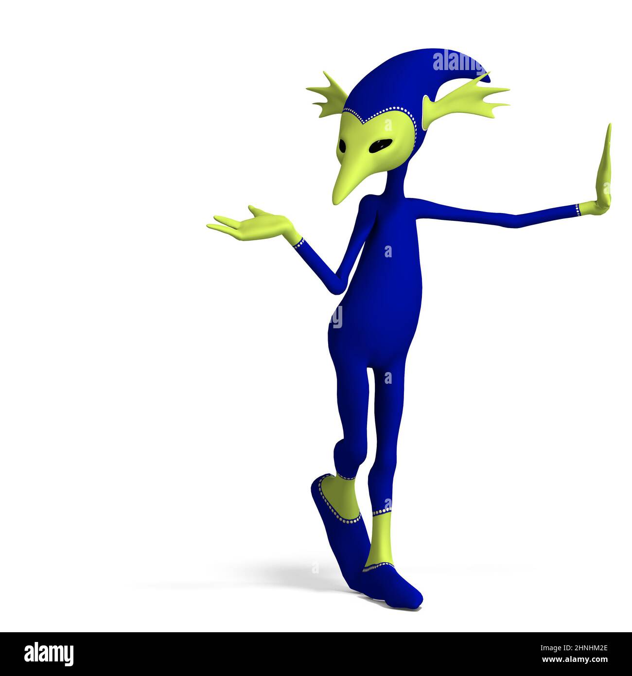 3D-illustration of a cute and funny cartoon alien leaning and talking ...