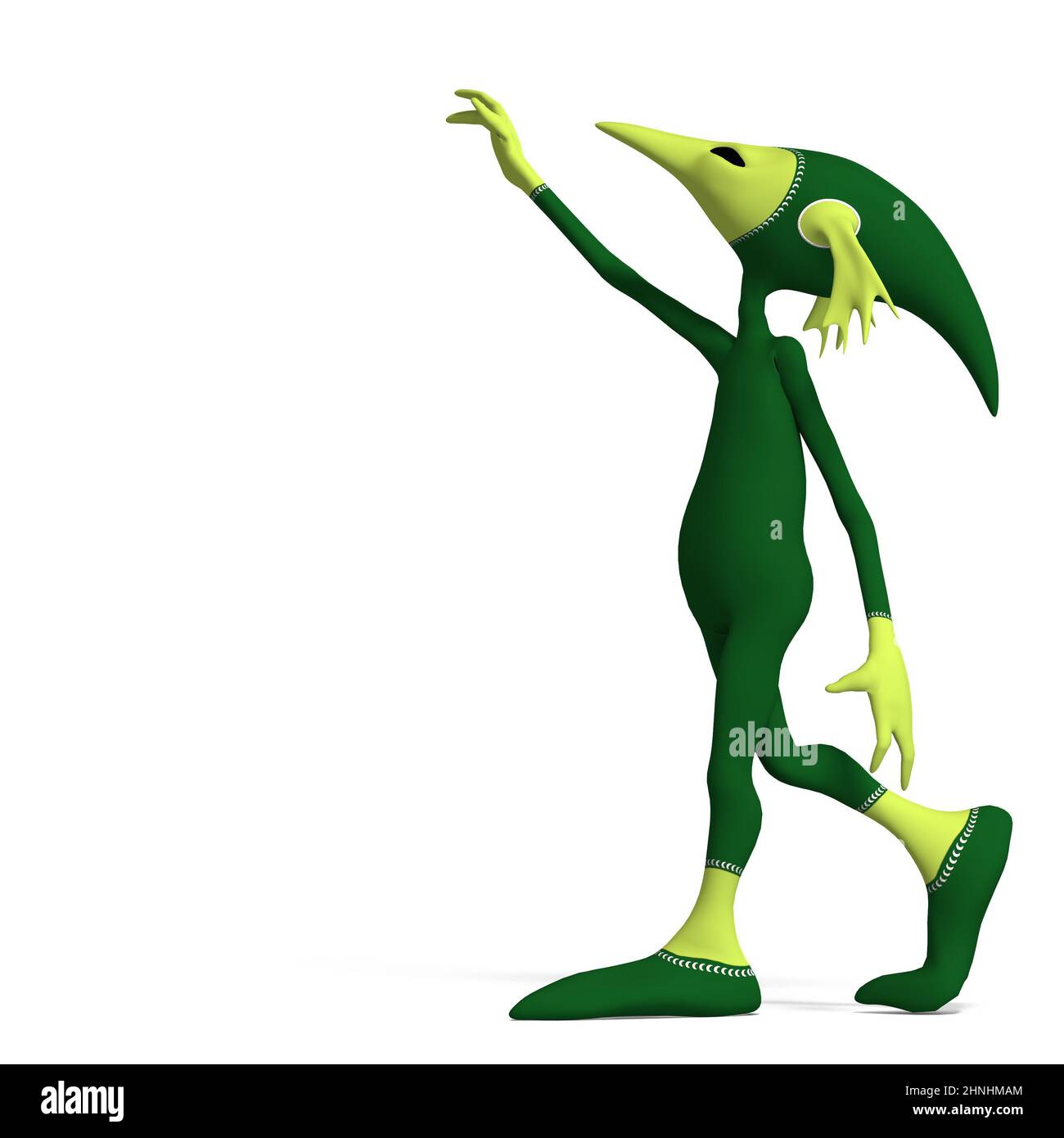 3D-illustration of a cute and funny cartoon alien reaching for the ...