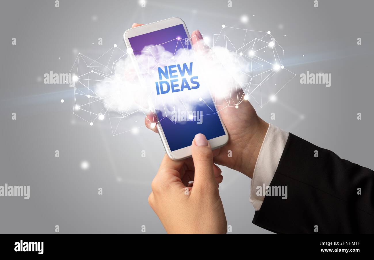 Hand using smartphone with cloud business concept Stock Photo - Alamy