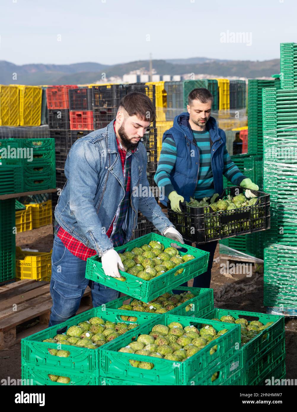 Worker carrying plastic crates hi-res stock photography and images - Alamy