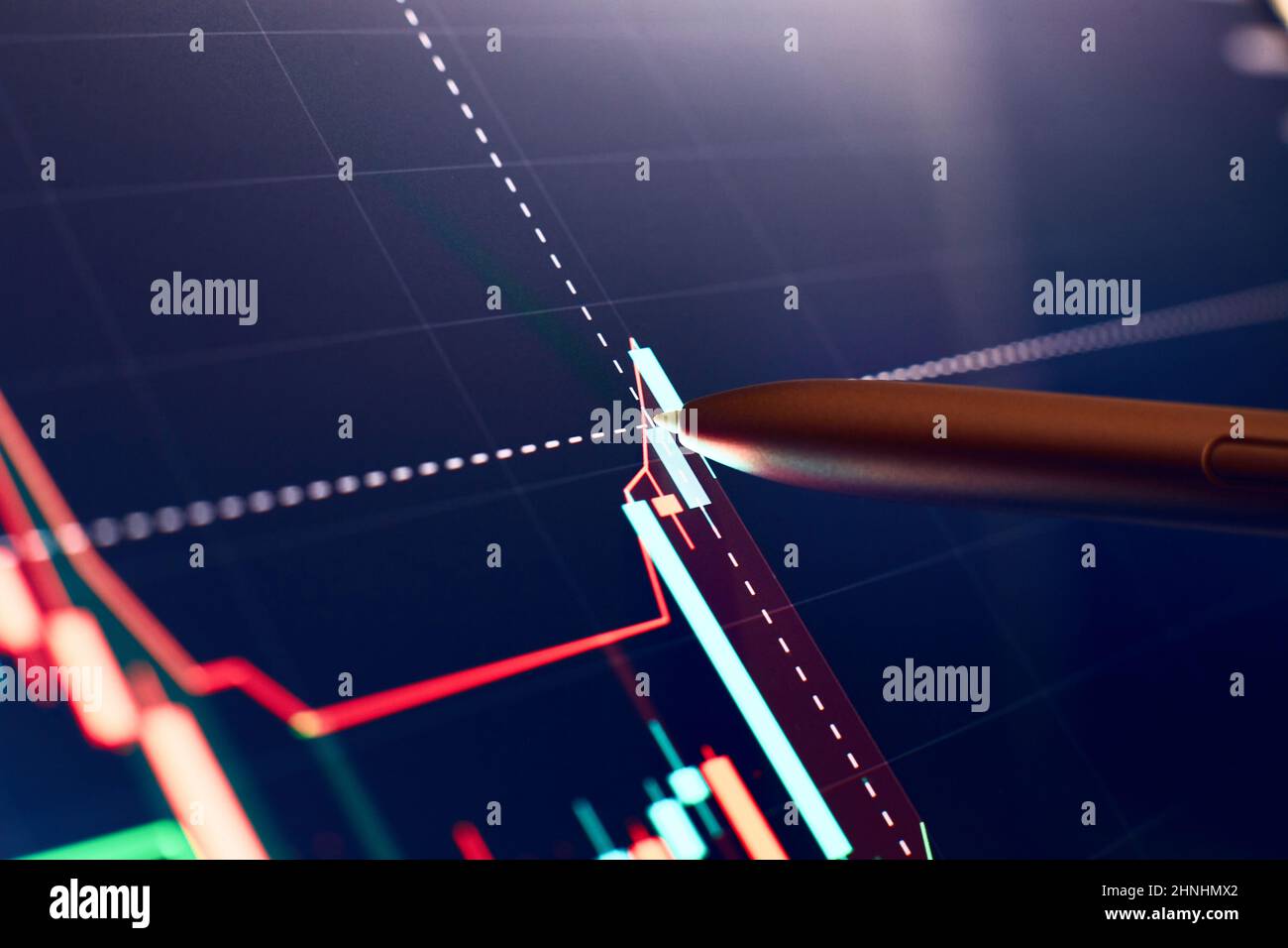 Financial chart with pen, stock analysis data for business background ...