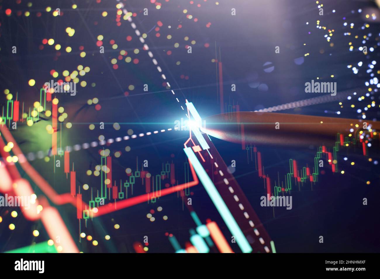 Price chart and pen indicator on screen, red and green candlestick ...