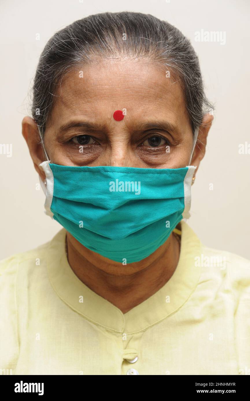 Mumbai India Asia June 29 2021 Indian woman senior citizen wearing face ...