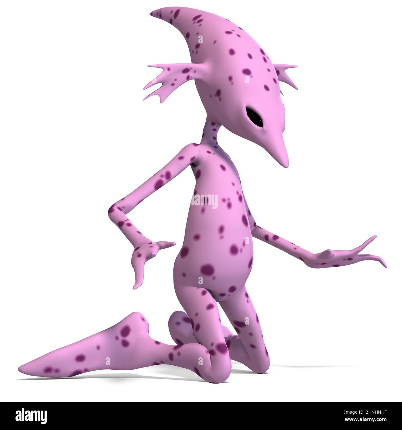 3D-illustration of a cute and funny cartoon alien kneeing Stock Photo ...