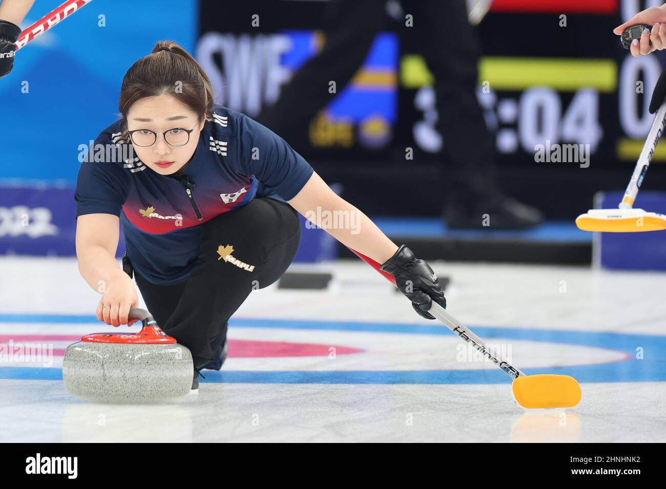 Beijing, China. 17th Feb, 2022. Kim SeonYeong of South Korea curls the ...