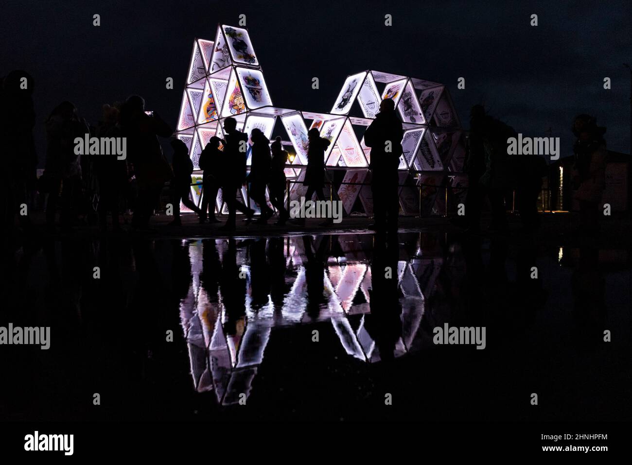 Illuminated House of Cards art installation on Southend Pier as part of ...