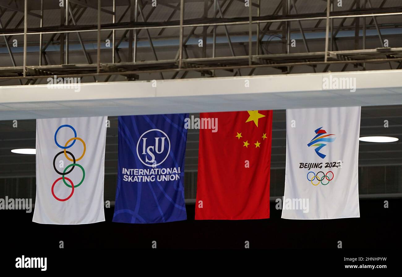 The flags of the Russian Olympic Committee, International Skating Union ...