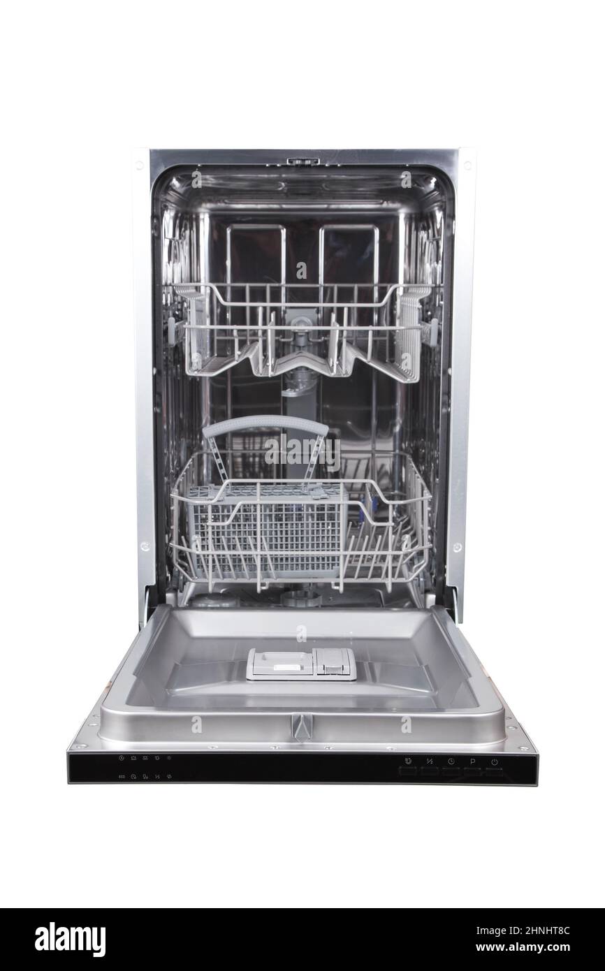 New empty dishwasher with open door isolated on white background Stock ...