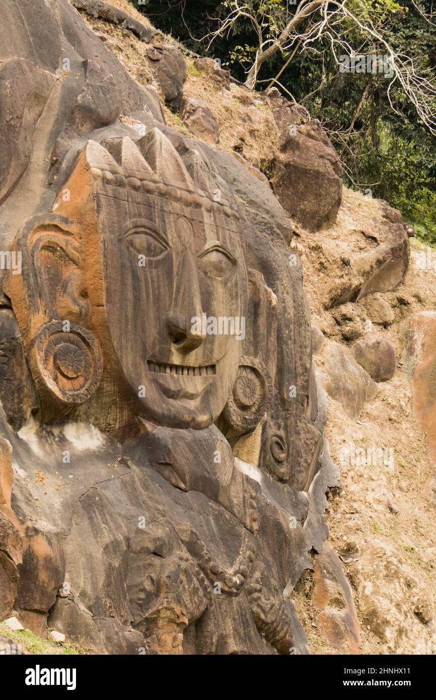 Unakoti, India - January 23 2022: Famous Rock sculpture of Unakoti ...