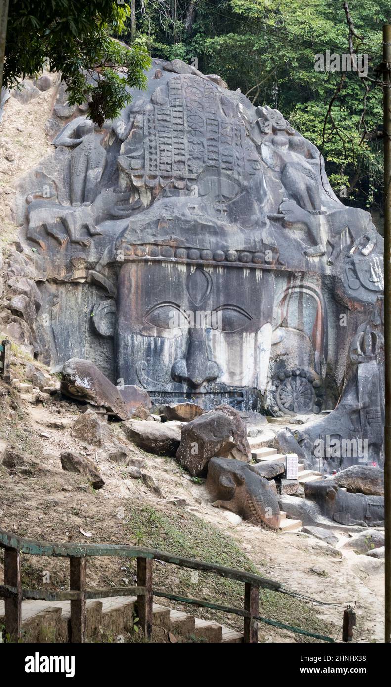Unakoti, India - January 23 2022: Famous Rock sculpture of Unakoti. The ...