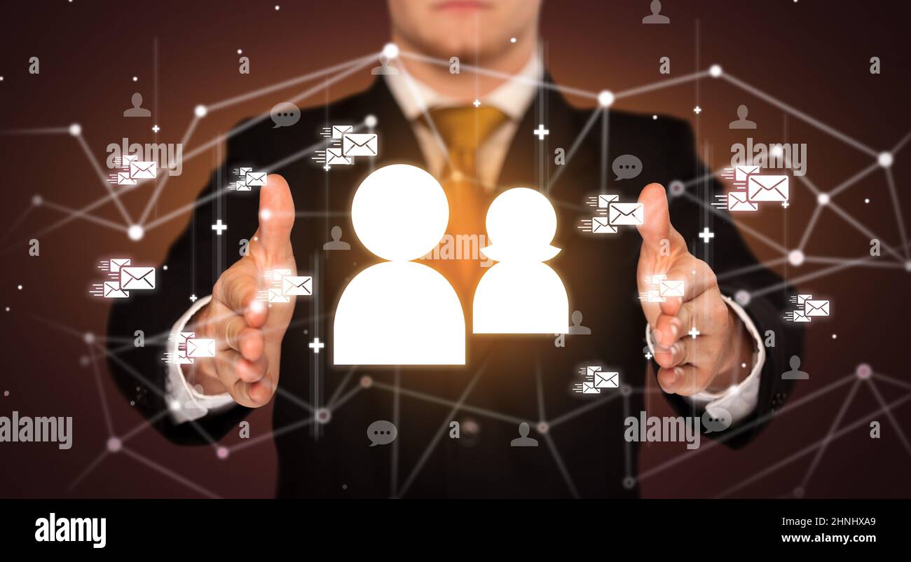 Hand holding social media icons Stock Photo - Alamy