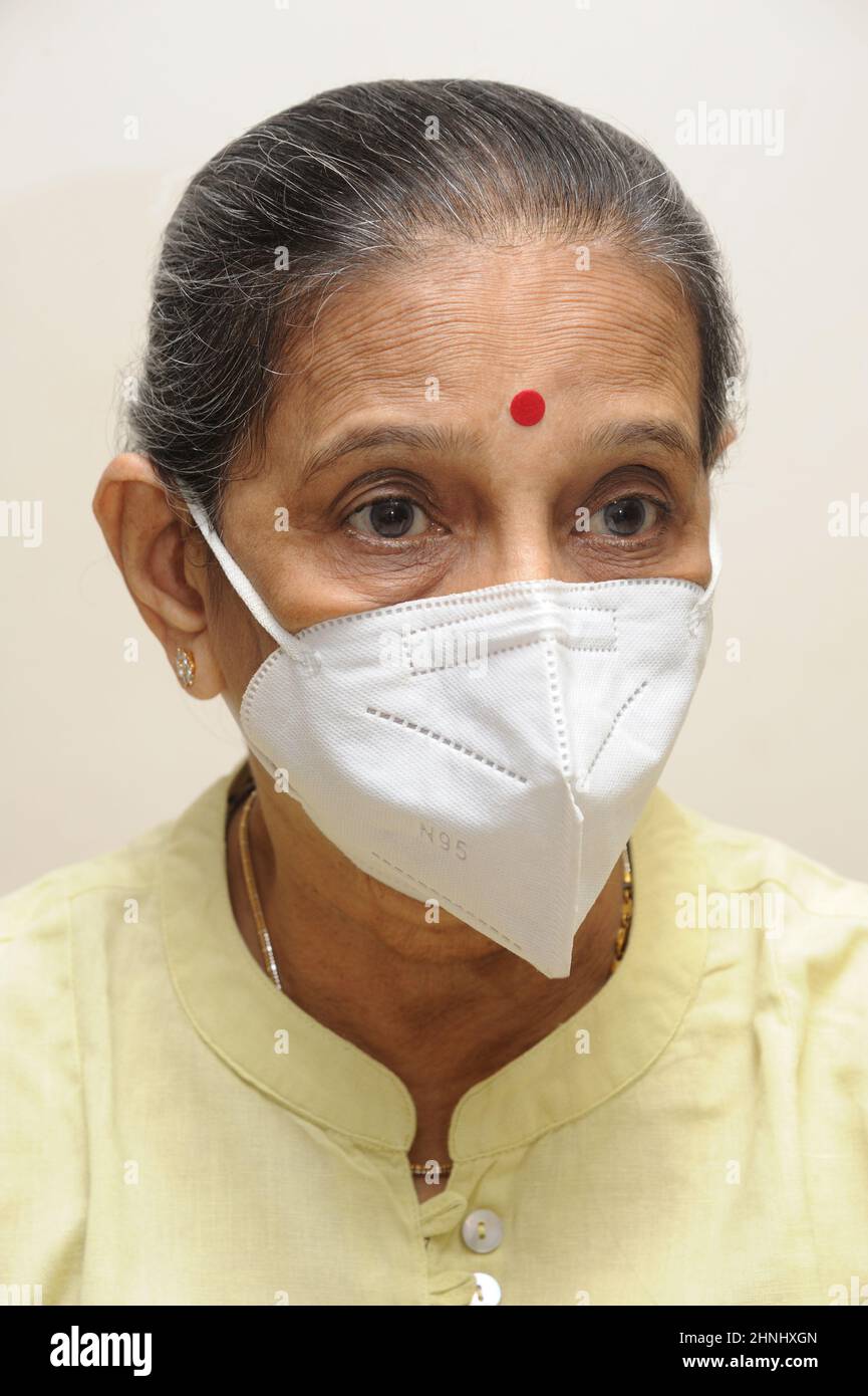 Mumbai India Asia June 29 2021 Indian woman senior citizen wearing face ...