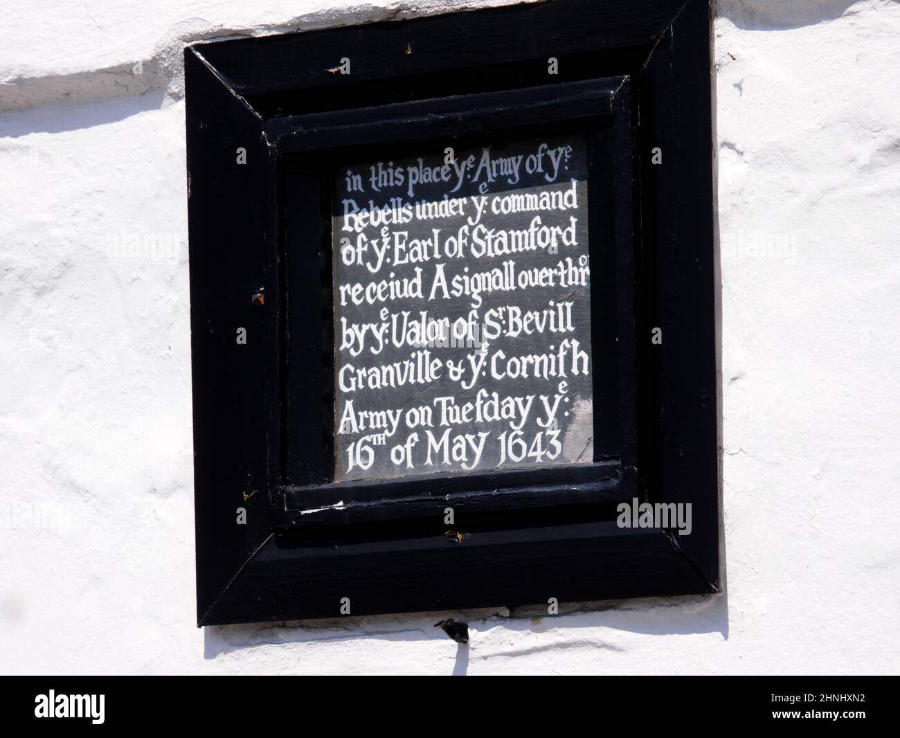 A plaque on the wall of the Tree Inn, Stratton, Cornwall, commemorates ...