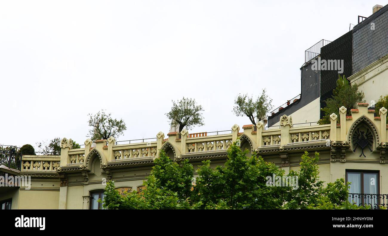 Terrace with olive trees in a building on Passeig de Gracia in ...