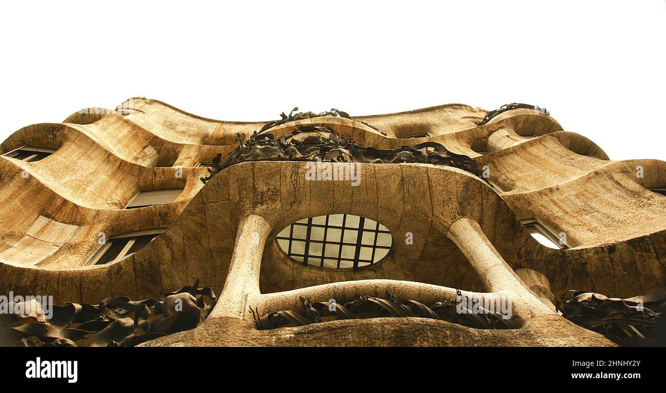 Facade of the La Pedrera building by Antonio Gaudi in Barcelona ...