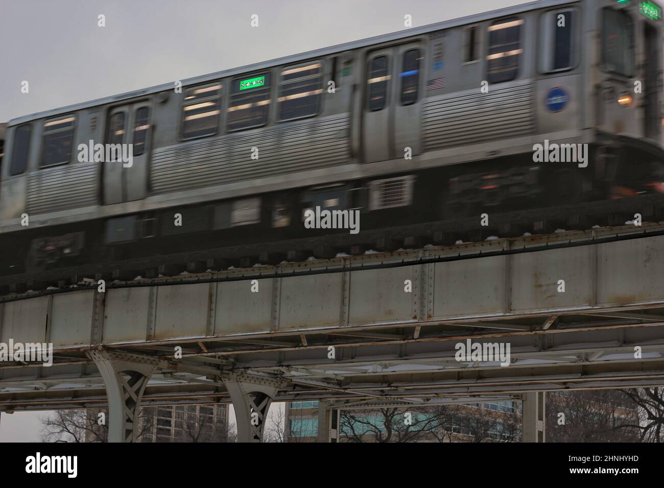 Chicago's CTA public transportation train rolling by on the elevated ...