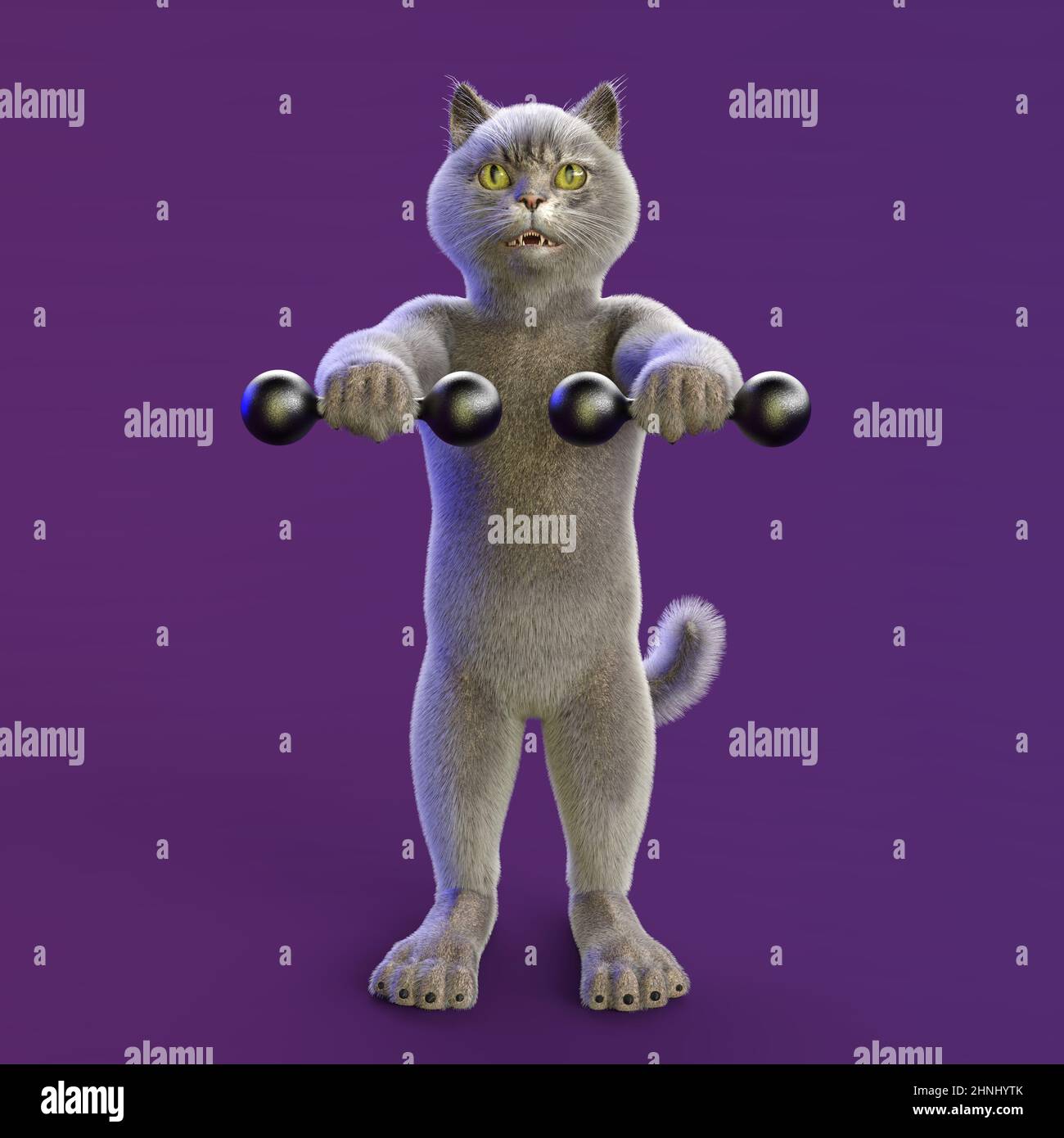 3D-illustration of a cute and funny cartoon cat making a workout Stock ...
