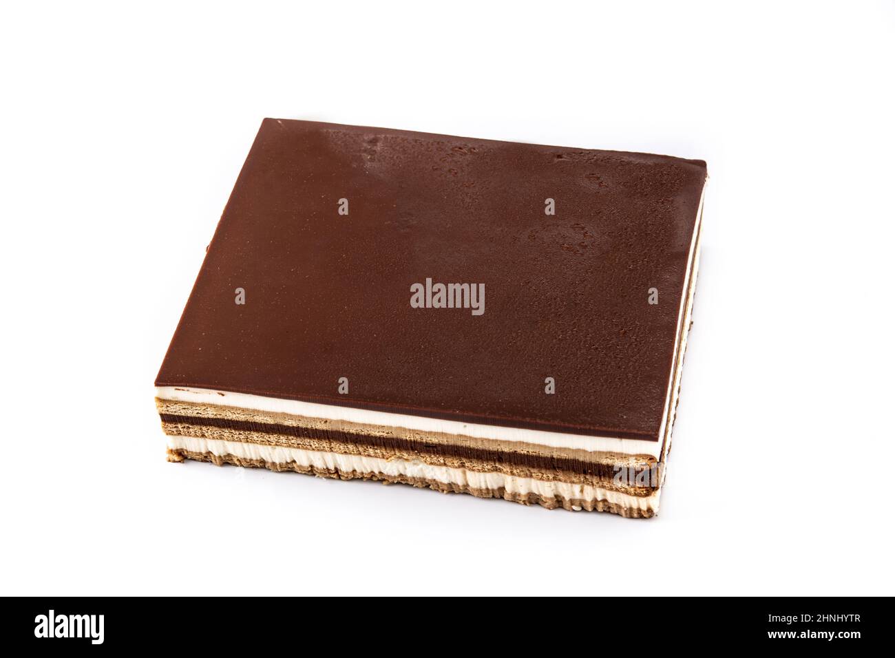 Opera cake dessert slice isolated on white background Stock Photo - Alamy