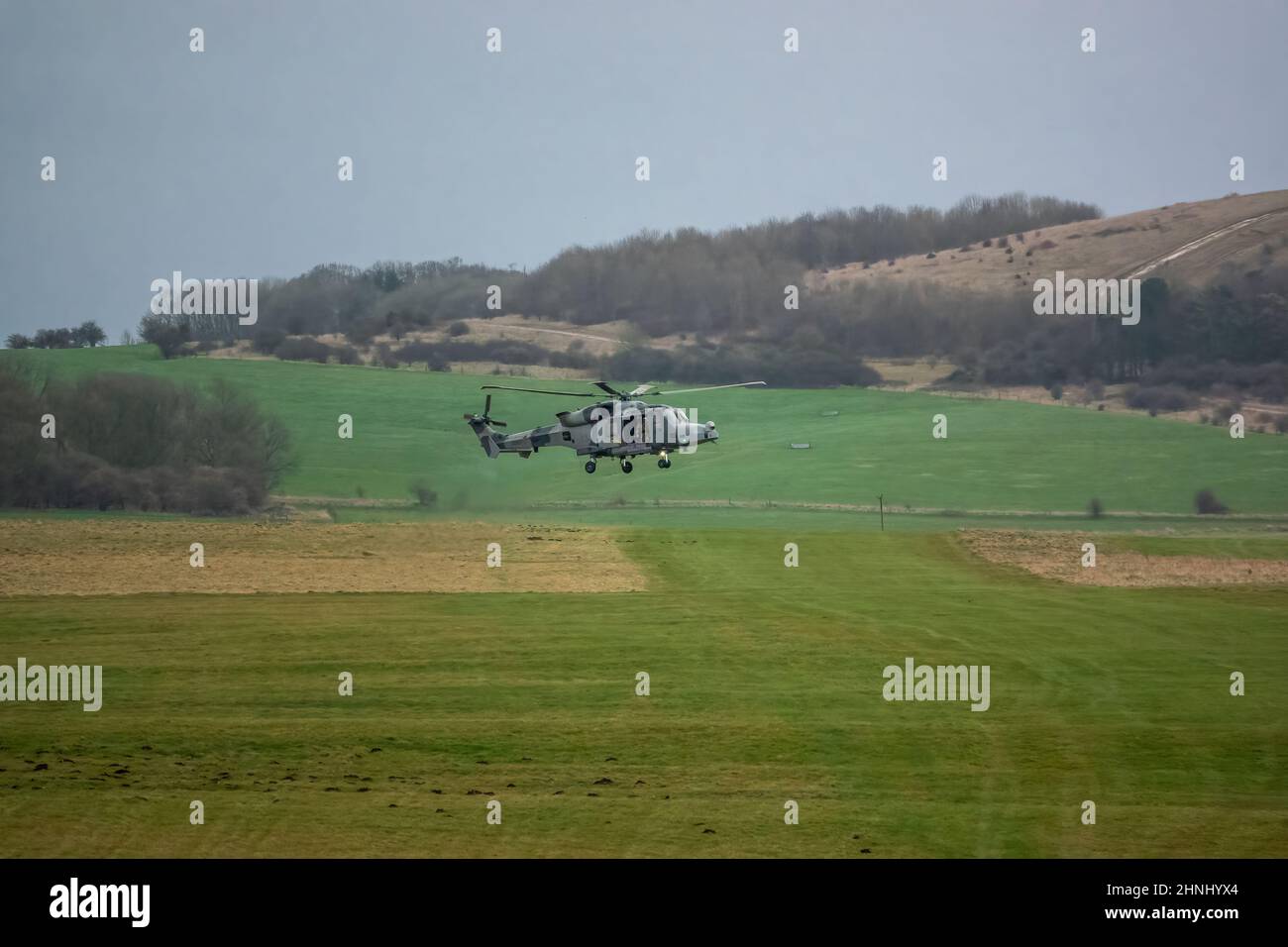 British army AgustaWestland AW159 Wildcat AH1 helicopter flying on ...