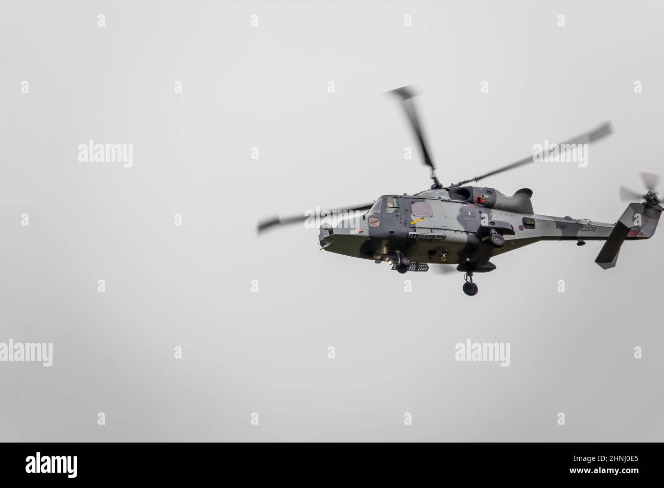 British army AgustaWestland AW159 Wildcat AH1 helicopter flying on ...
