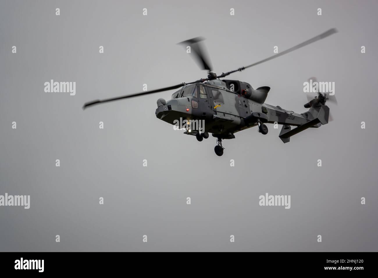 British army AgustaWestland AW159 Wildcat AH1 helicopter flying on ...