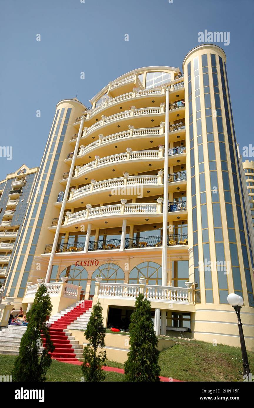 Hotel and clear blue sky Stock Photo - Alamy