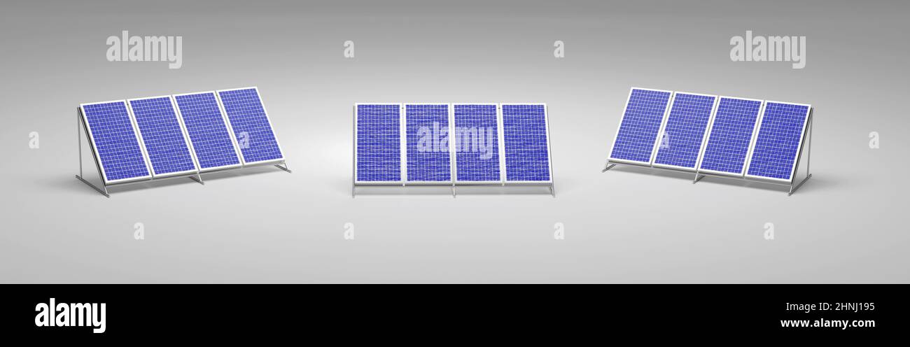 3D illustration solar panels isolated on white background. Set solar ...