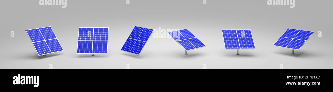 3D illustration solar panels isolated on white background. Set solar ...