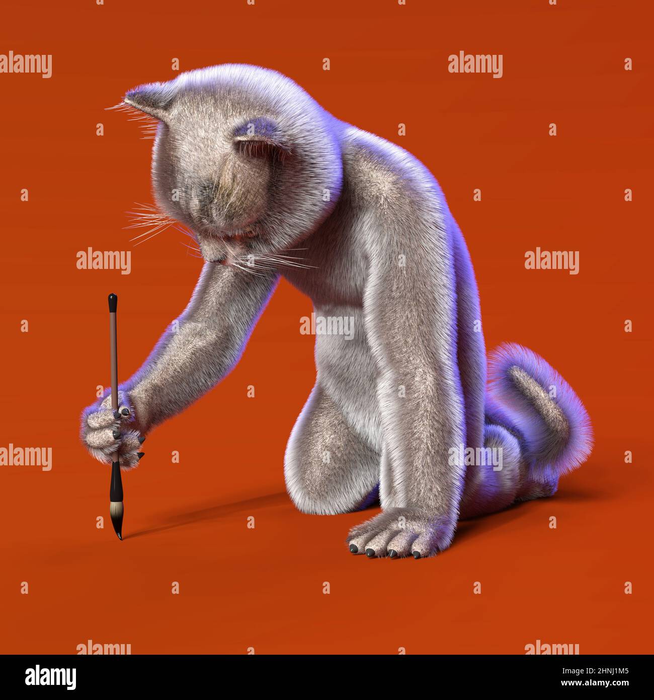 3D-illustration of a cute and funny cartoon cat signing the contract ...