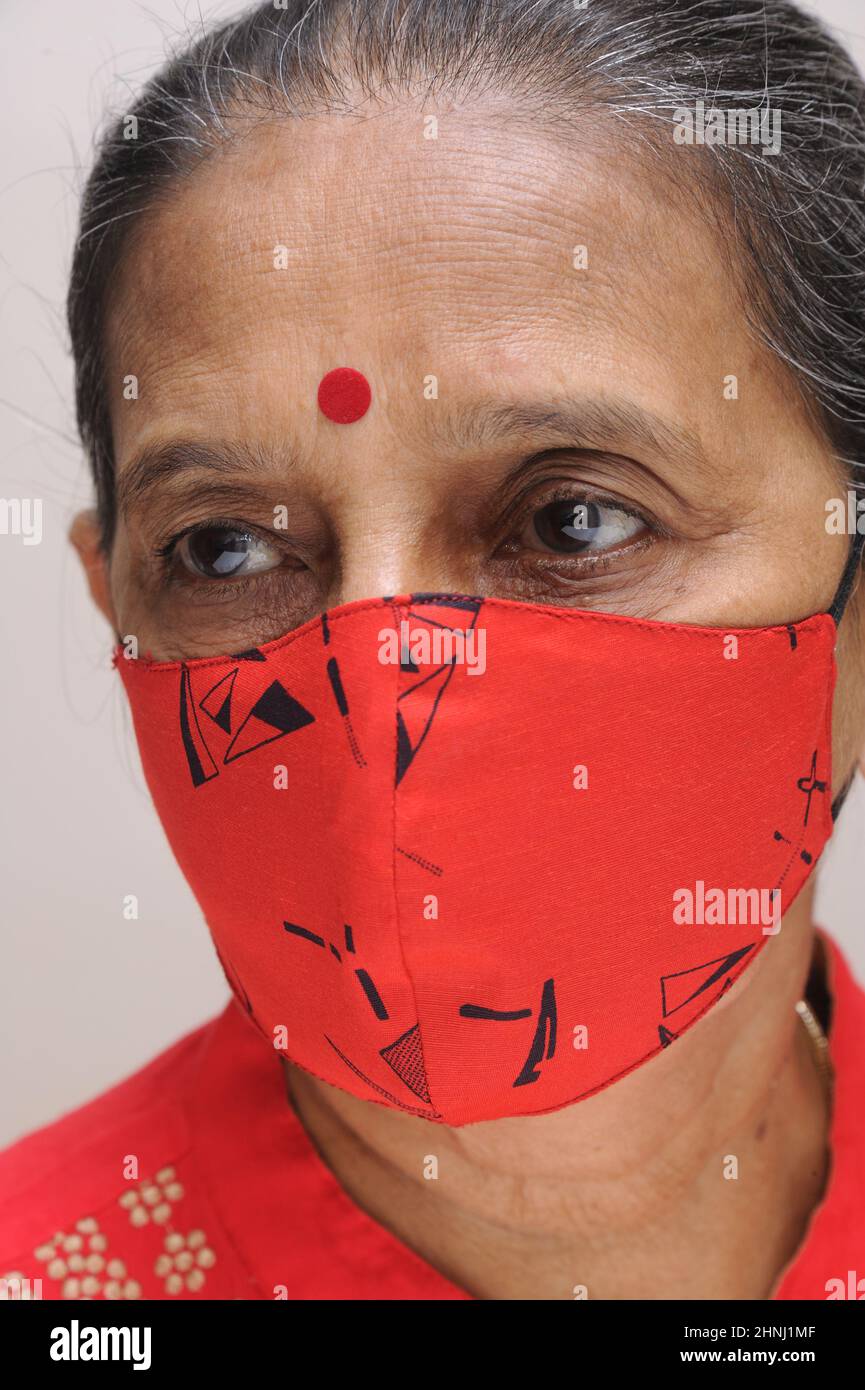 Mumbai India Asia June 29 2021 Indian woman senior citizen wearing face ...