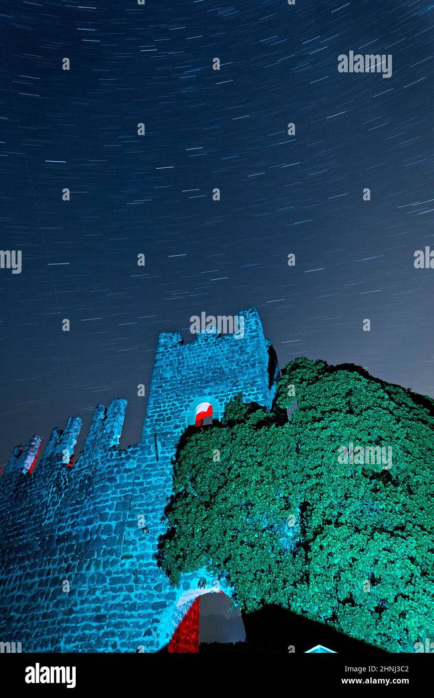 The fairytale ruins of Aichach Castle (or Rovereto) on a moonless night ...