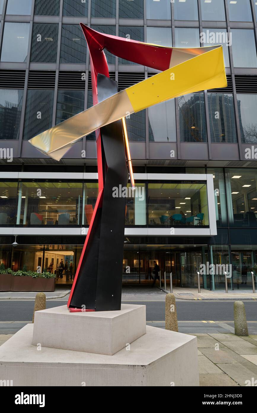 A modern sculpture, 'Harlequin four' by Mark Handforth outside St Helen ...