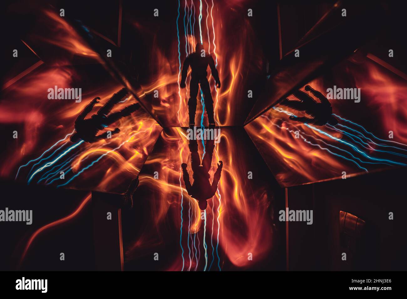 Human silhouette with lights and reflections giving the appearance of a ...