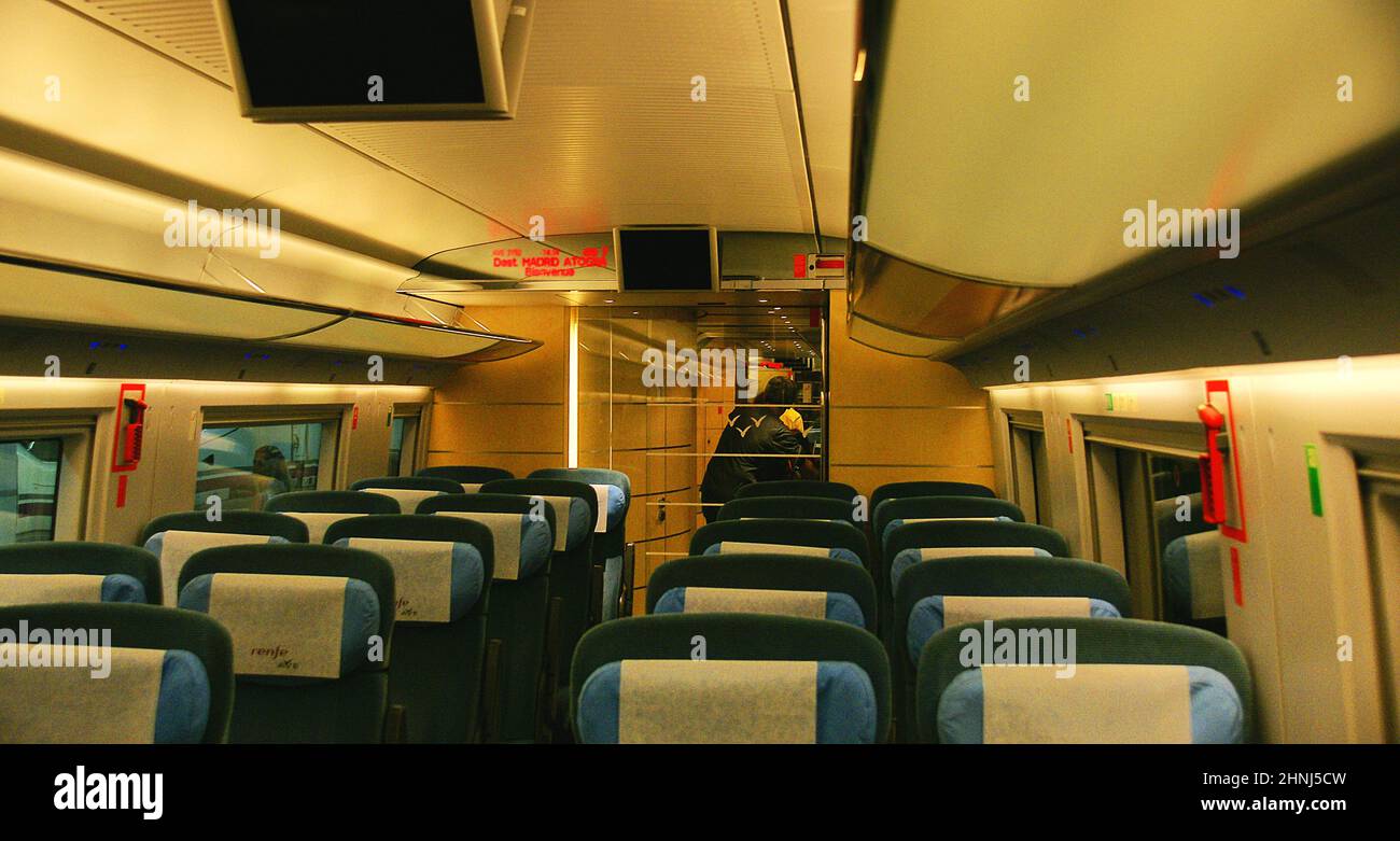 Interior of an AVE or high-speed train wagon Stock Photo - Alamy