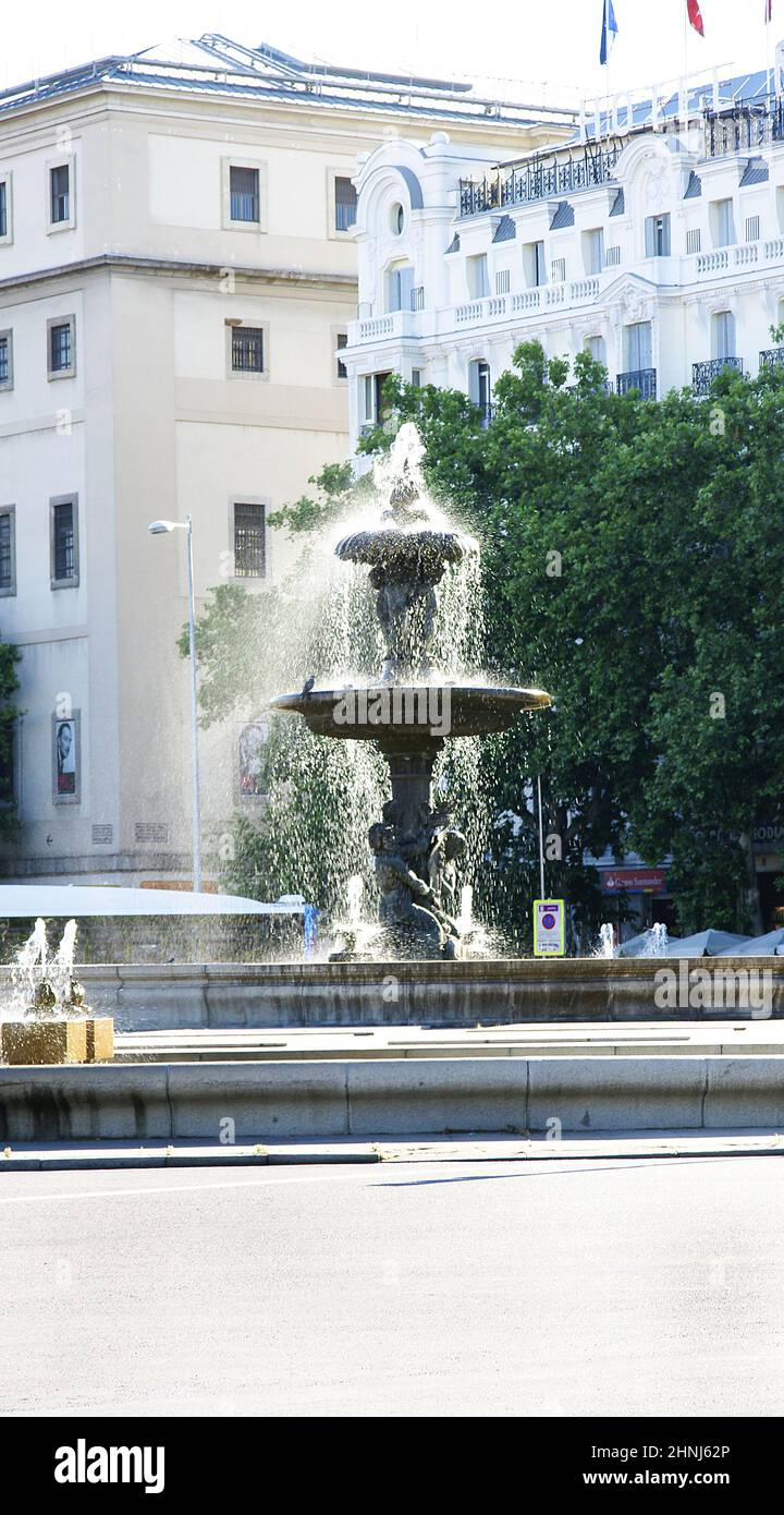 Fountain in a roundabout in Madrid, Spain, Europe Stock Photo - Alamy