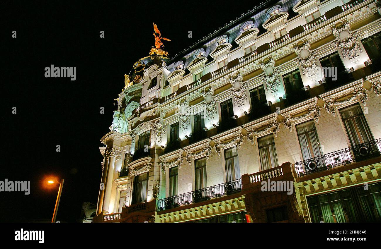 Dome of a Madrid building topped with an angel, Spain, Europe Stock ...