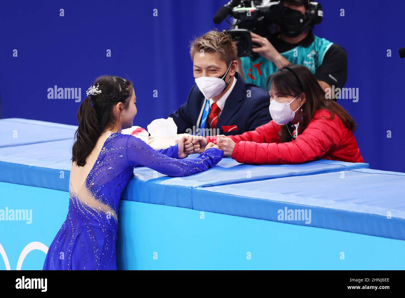 Beijing, China. 17th Feb, 2022. (L-R) Mana Kawabe, Yamato Tamura coach ...