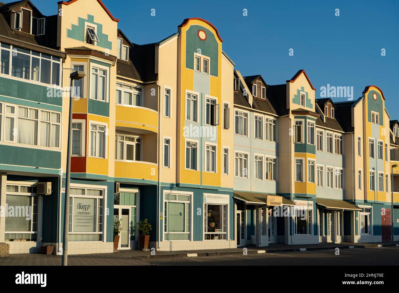 Landmark colorful houses in Swakopmund, Namibia Stock Photo - Alamy