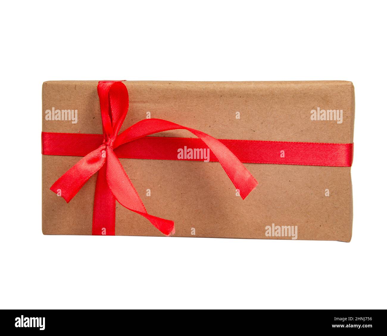 Craft gift box with red color bow isolated on the white background with ...