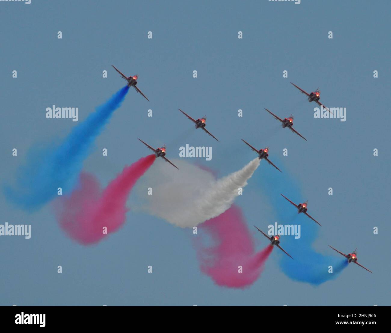 RAF Red Arrows, performing at Waddington Air Show, UK - July 2013 Stock ...