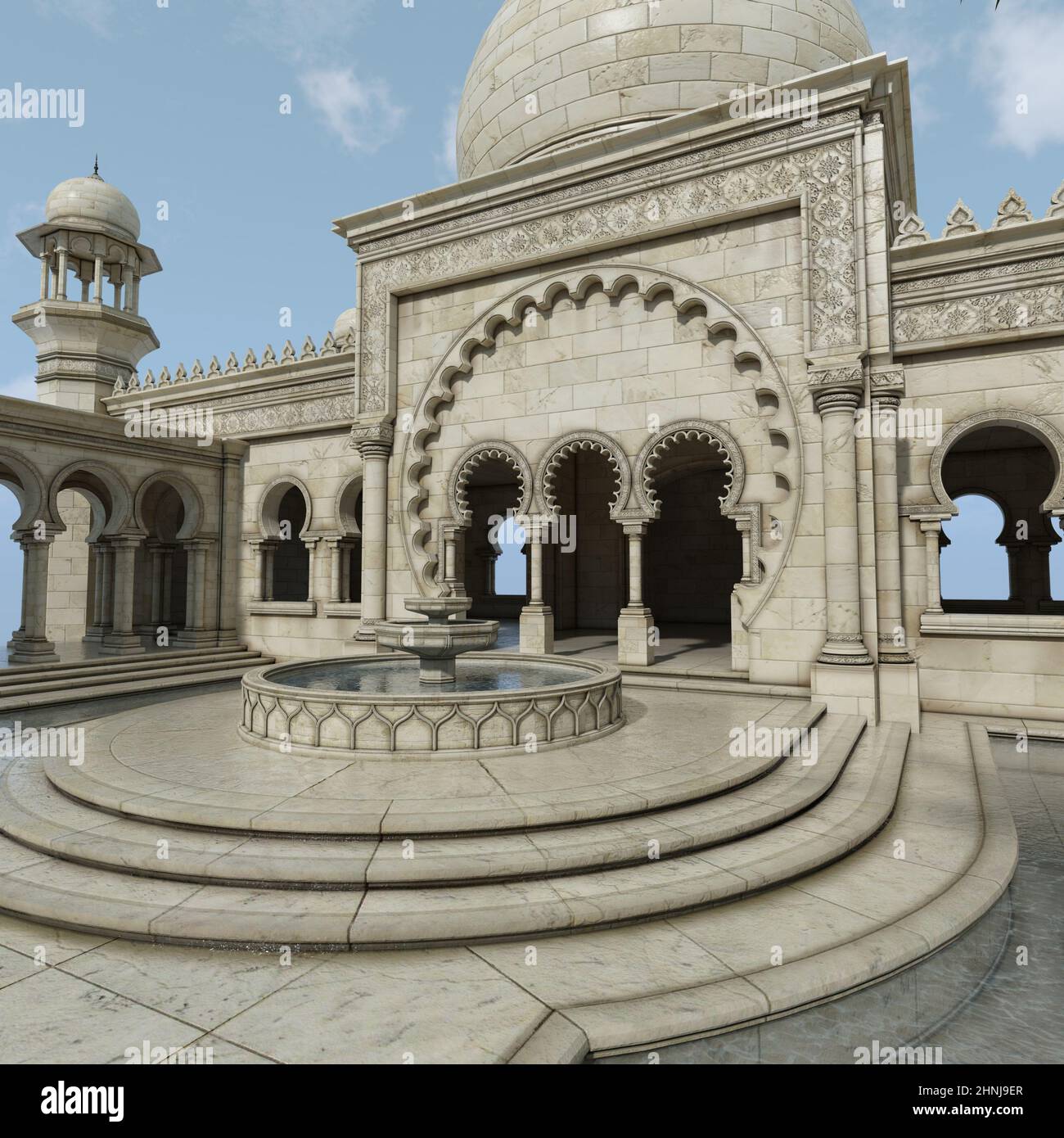 3d illustration of a fantasy place with arabic oder indian building ...