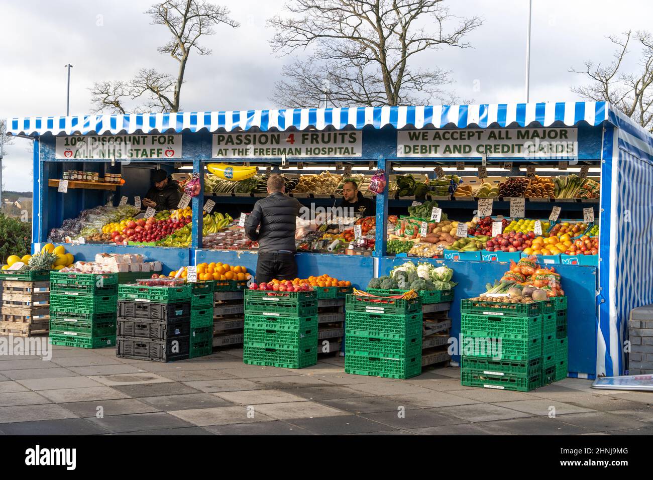 A fruit and vegetable stall outside of the Freeman Hospital, Newcastle ...