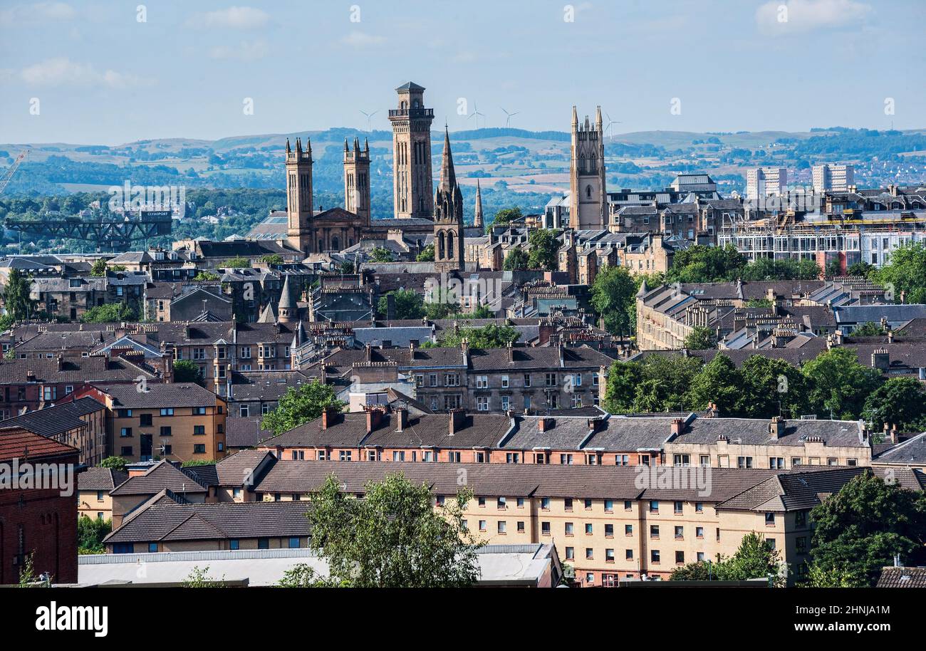 View over Glasgow skyline from Claypits viewpoint ay Hamiltonhill Stock Photo - Alamy