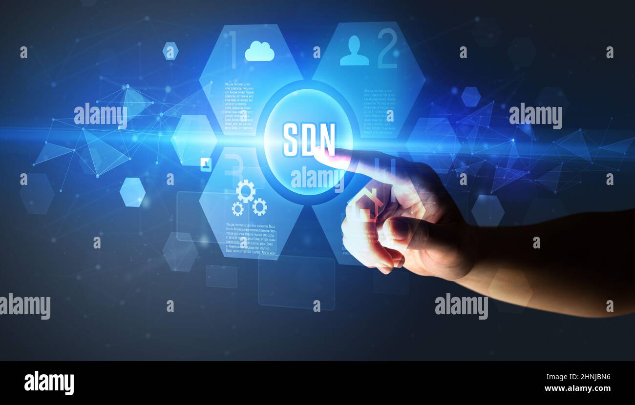 Hand touching digital button Stock Photo - Alamy